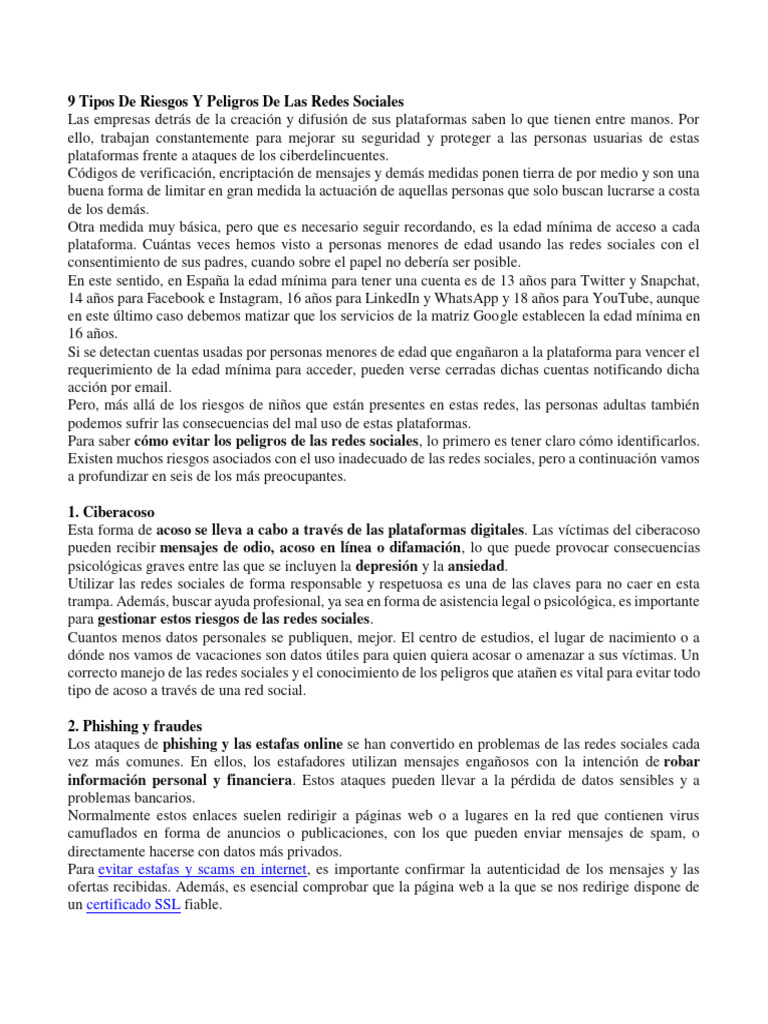 Riesgos Y Peligros De Las Redes Sociales | Descargar gratis PDF | Servicio de redes sociales ...