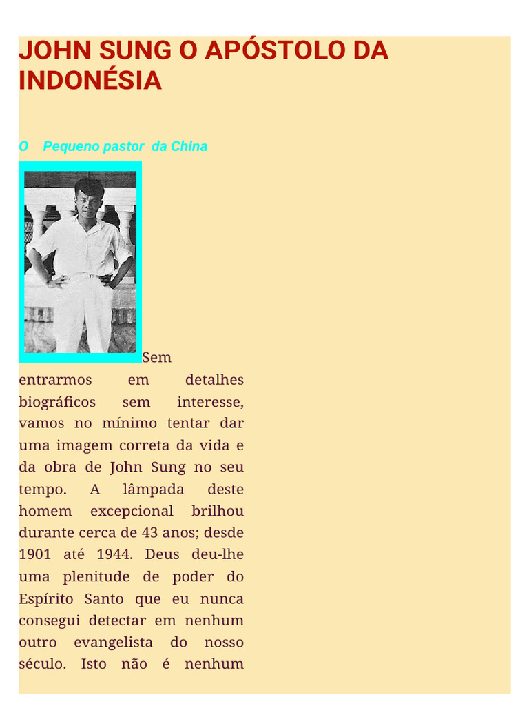 John Sung o Apóstolo Da Indonésia | PDF | Jesus | Oração