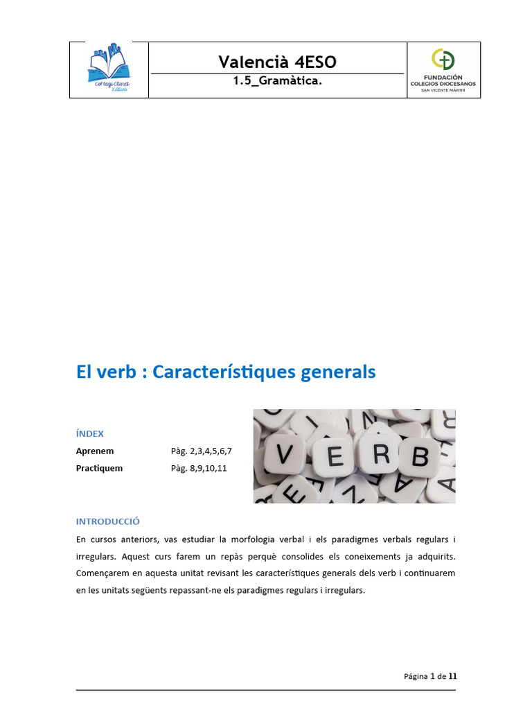 VAL - 1.5 Gramàtica. El Verb. Característiques Generals. | PDF