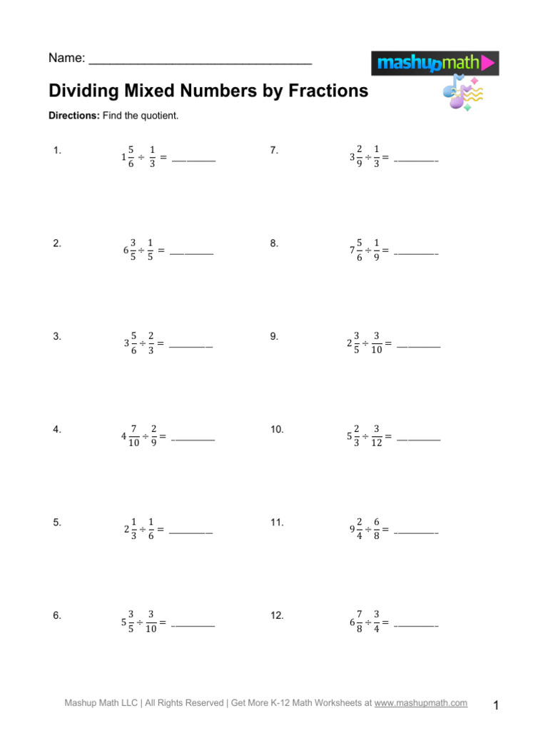 Dividing Mixed Numbers by Fractions (A) | PDF | Mathematics | Numbers