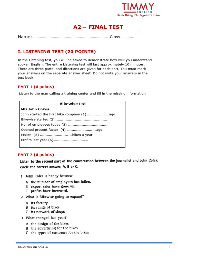 A2 final written test | PDF | Master Of Business Administration