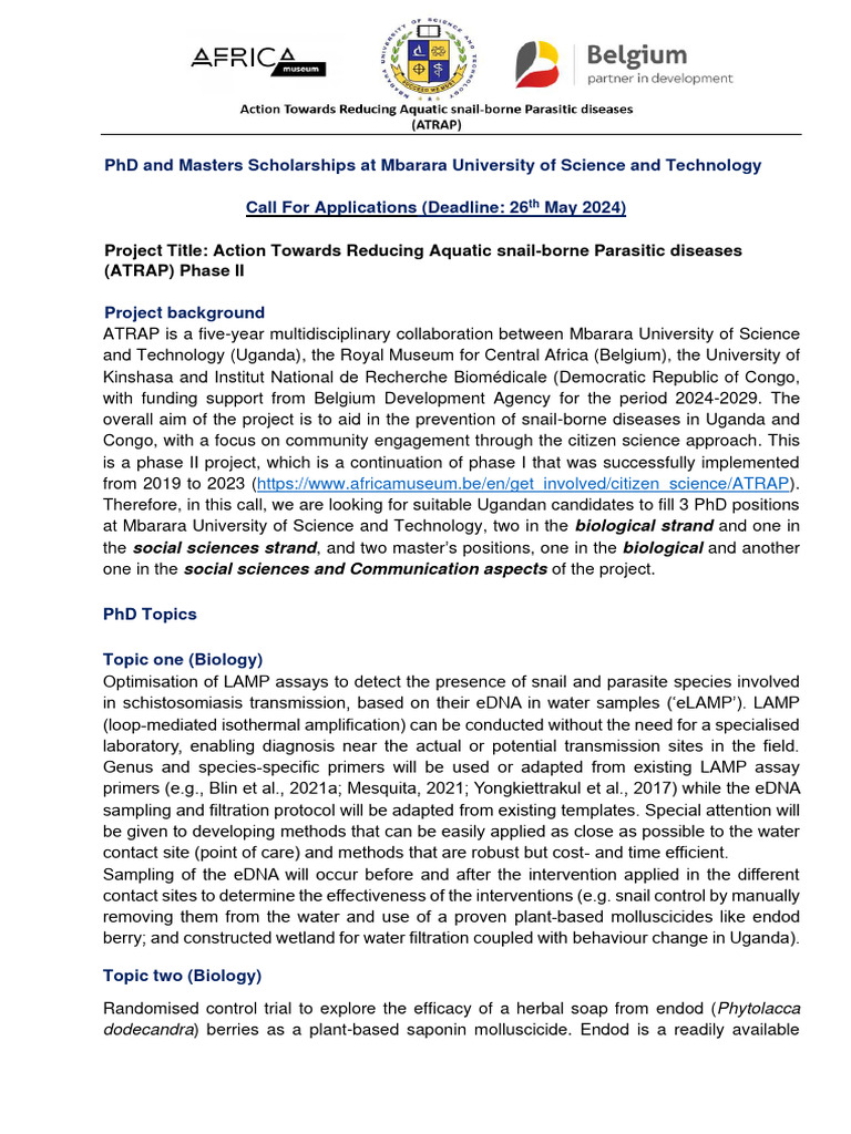 Call for PhD and Masters Scholarship Applications, ATRAP II | PDF ...