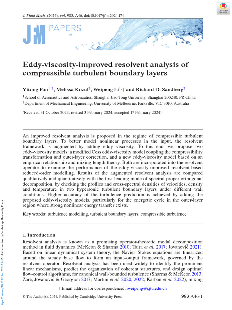 Eddy Viscosity Improved Resolvent Analysis Of Compressible Turbulent Boundary Layers Pdf