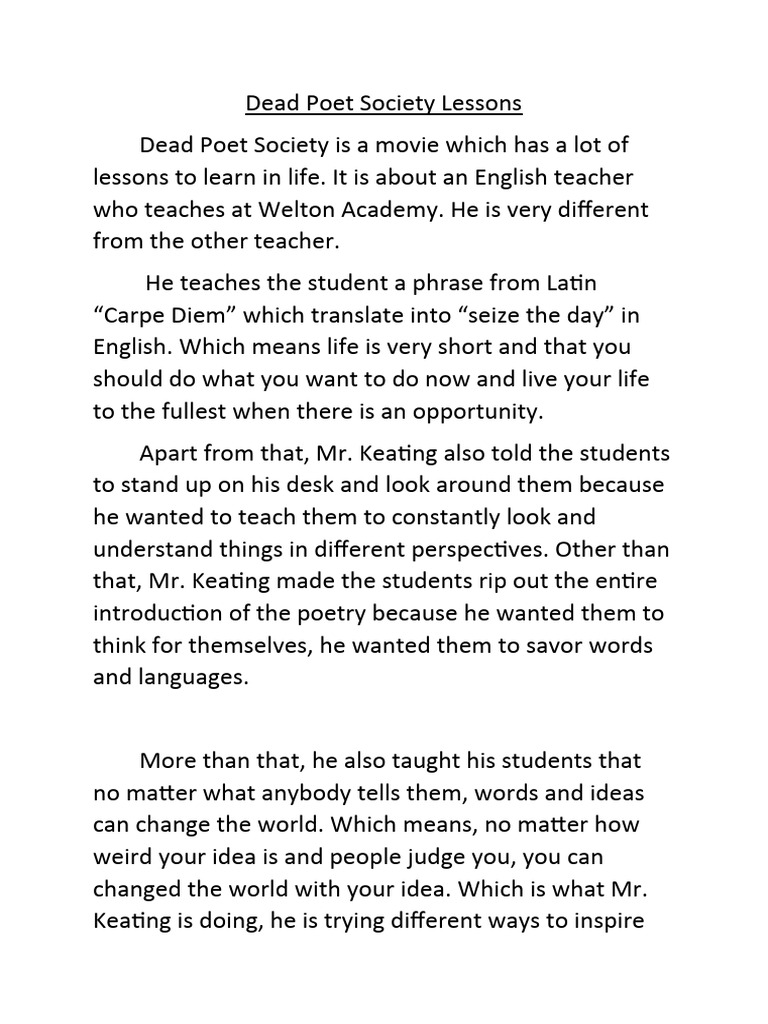 Dead Poet Society Lessons | PDF | Language Arts & Discipline