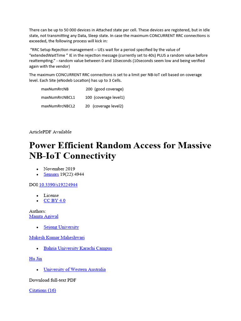 Coverage level and Max RRC connections | PDF | Internet Of Things ...