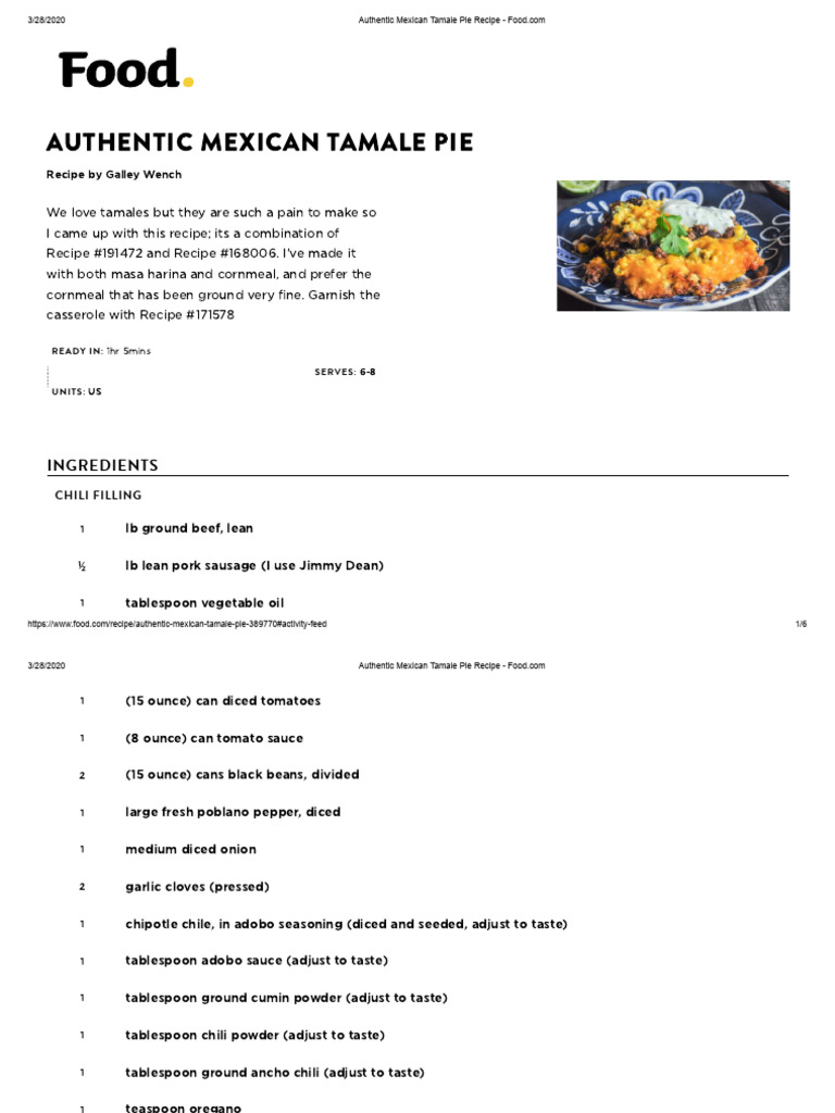 Authentic Mexican Tamale Pie Recipe | PDF | Mexican Cuisine | Foods