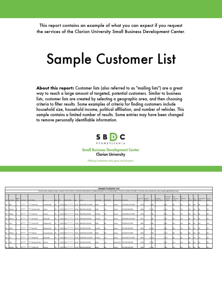 8 Sample Customer List | PDF