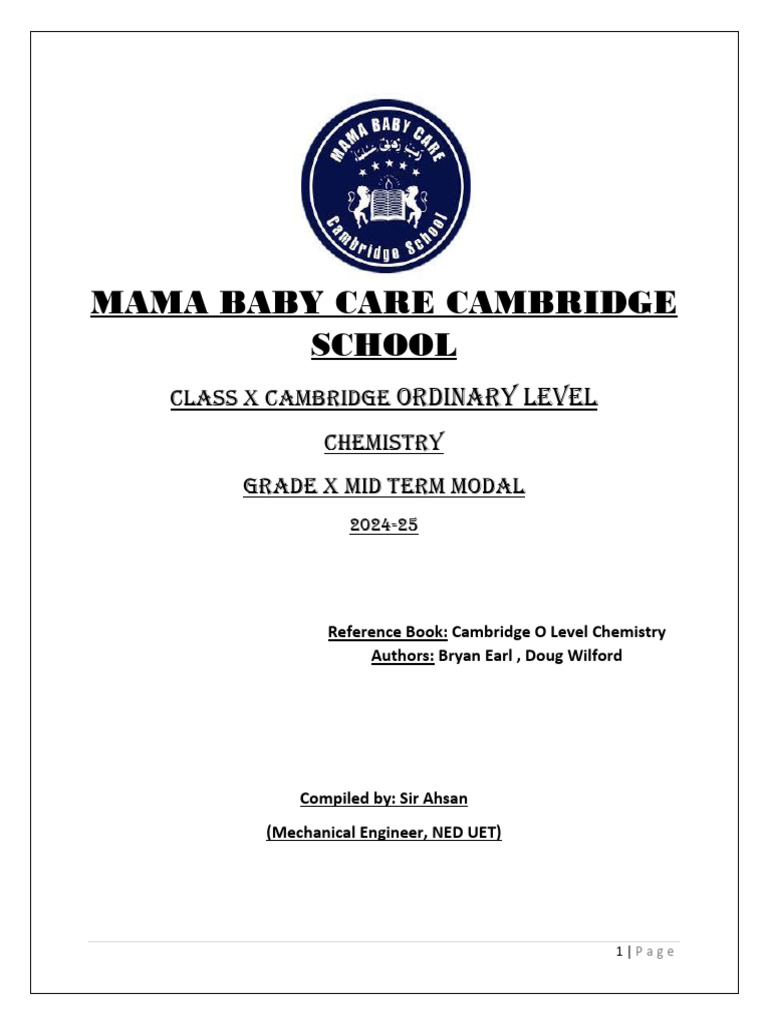 X Chemistry (Cambridge Ordinary Level) Model Mid Term | PDF | Ester ...