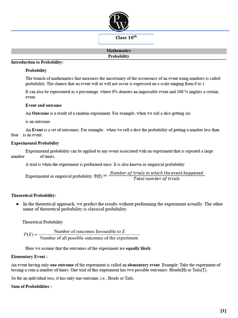 Probability _ Short Notes | PDF | Probability | Playing Cards