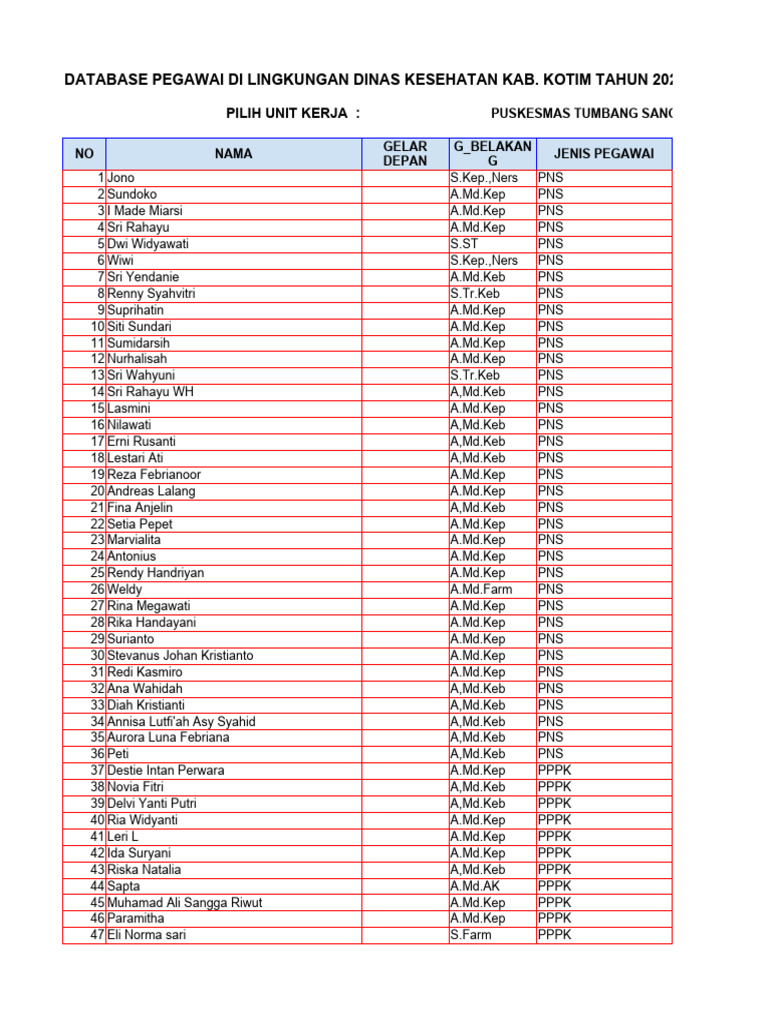 Database Pegawai Dinkes Kotim 2023 | PDF | Public Services | Health ...