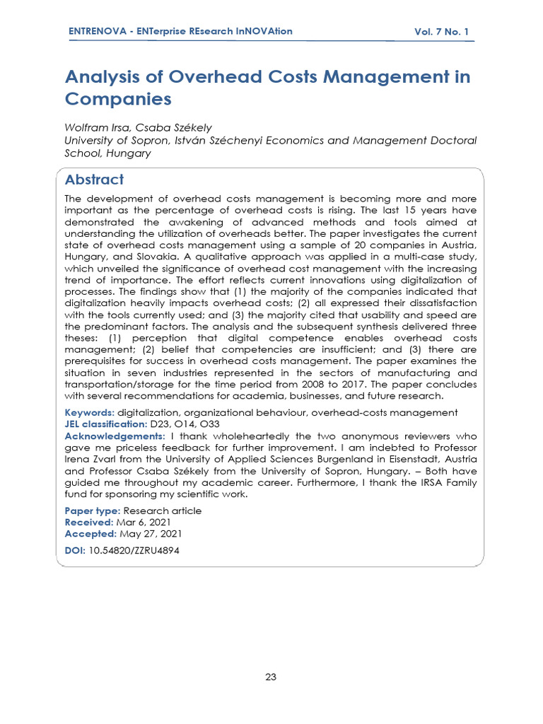 Analysis of Overhead Costs Management in Companies | PDF | Qualitative ...