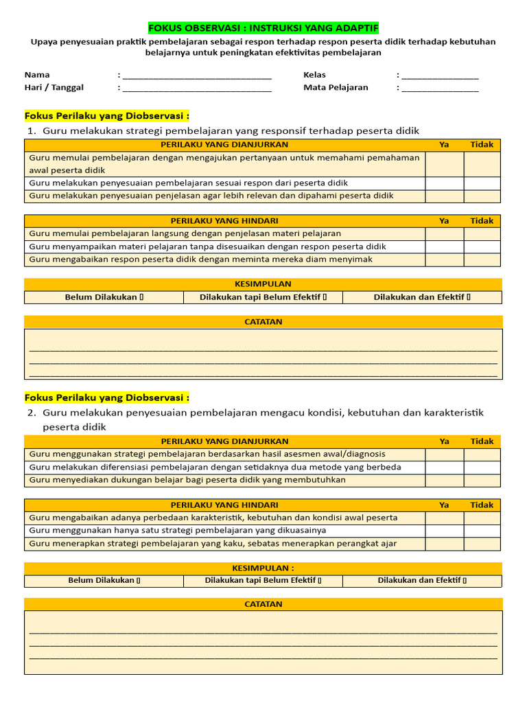 Fokus Observasi - Instruksi Yang Adaptif | PDF