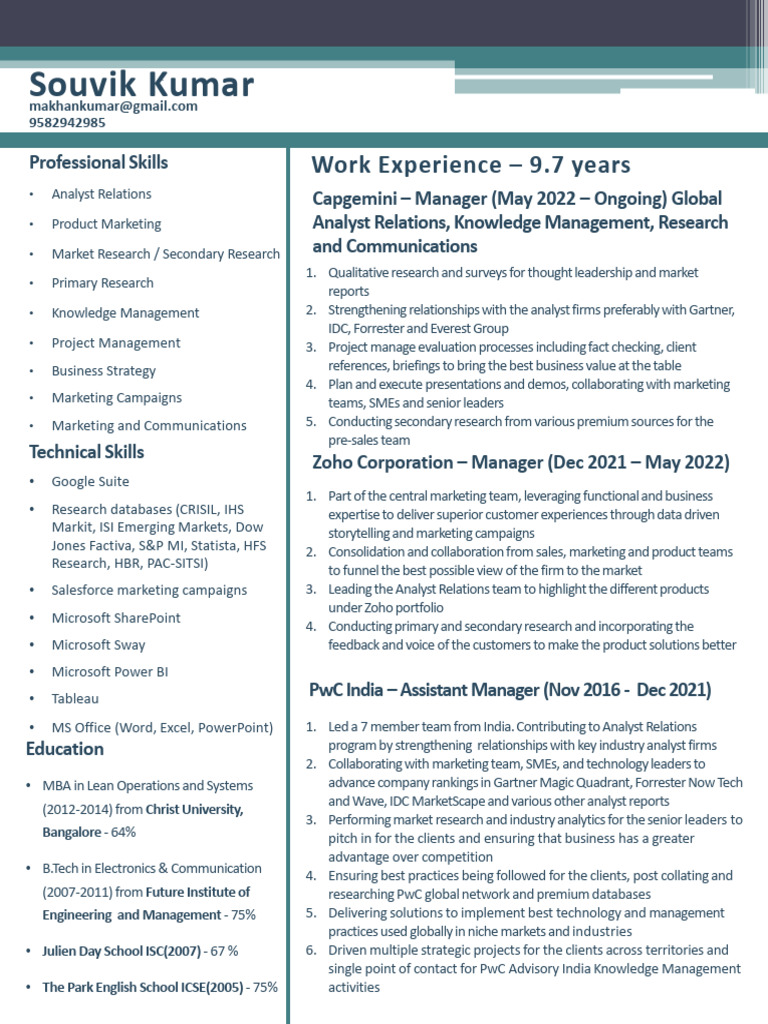 Souvik Kumar: Work Experience - 9.7 Years | PDF | Marketing | Business ...