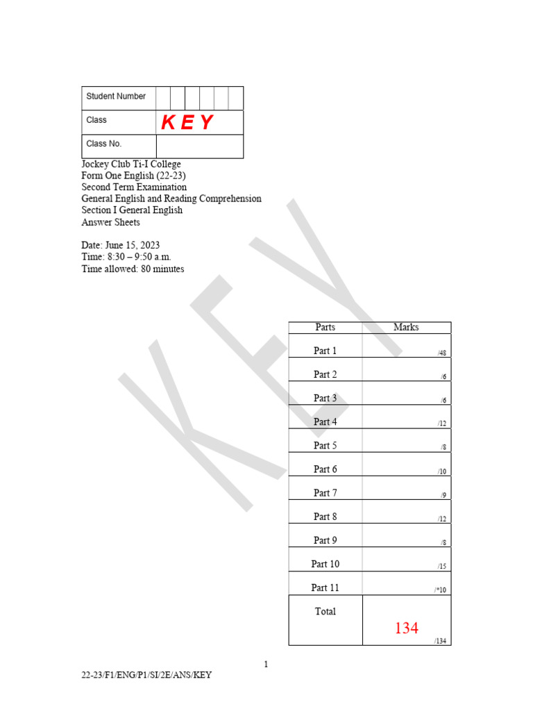 F1 - Eng - 1 - Ans 2 | PDF | Linguistics