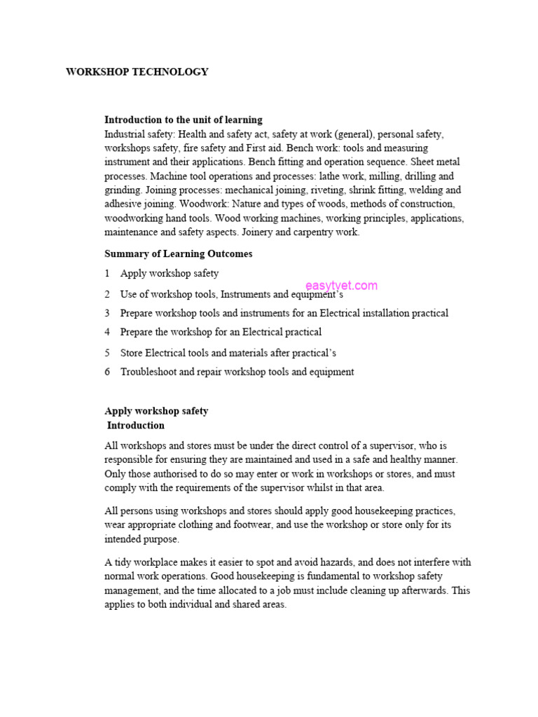 Chapter 3 Workshop Technology | PDF | Personal Protective Equipment | Fires