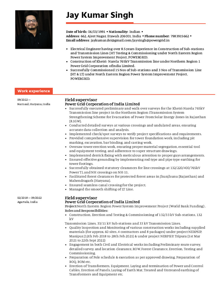 Jay Singh Resume | PDF | Electric Power Transmission | Electrical Substation