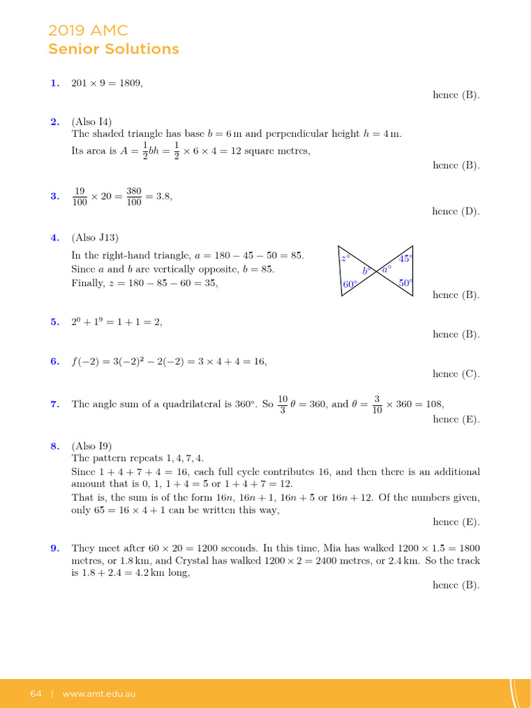 2019 AMC Senior Solutions | PDF | Polygon | Angle