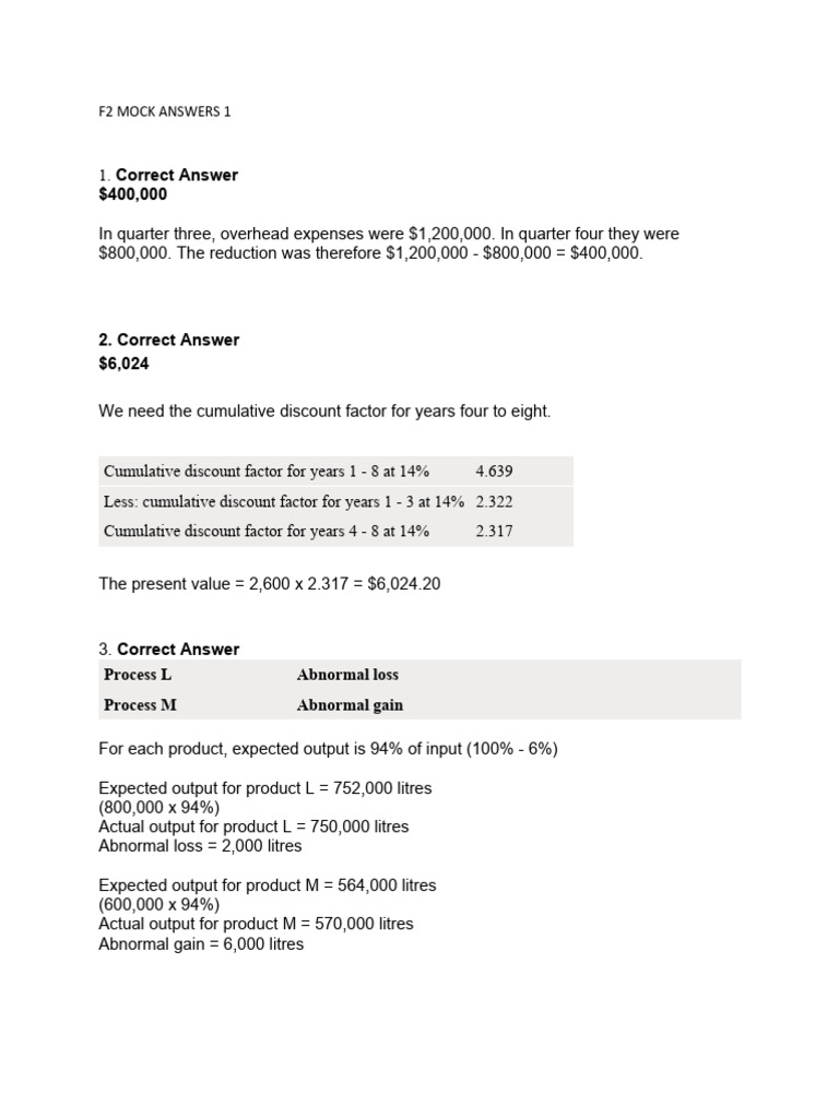 F2 Mock Answers 1 | PDF | Incentive | Benchmarking