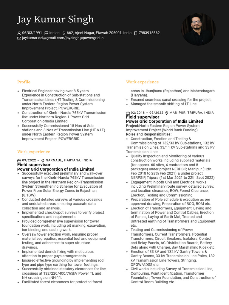 Jay Singh Resume | PDF | Electric Power Transmission | Transformer