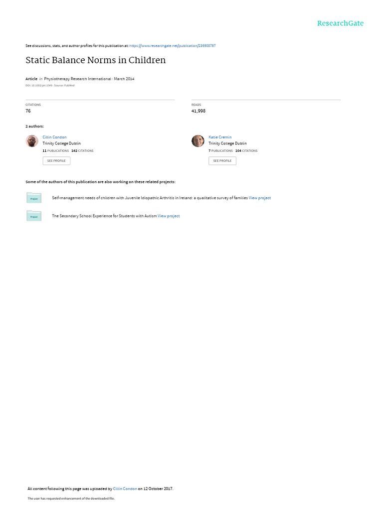 Static Balance Norms in Children | PDF | Physical Therapy