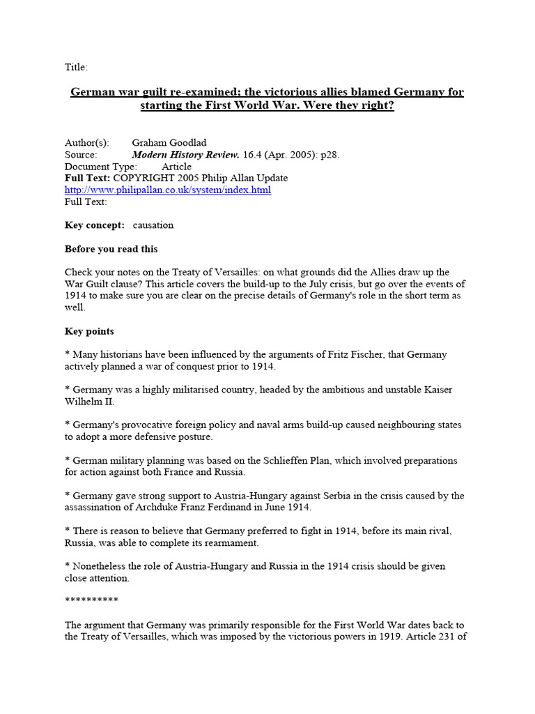 Goodlad - Modern History Review Article - German Warguilt Re-Examined ...