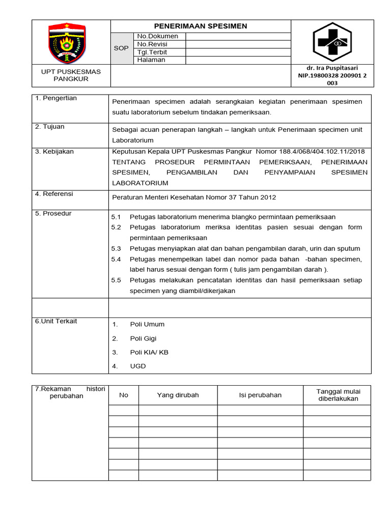 Prosedur Penerimaan Specimen Laboratorium | PDF