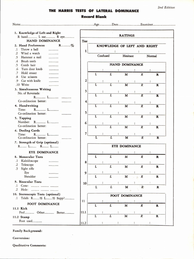 Harris Test of Lateral Dominance | PDF