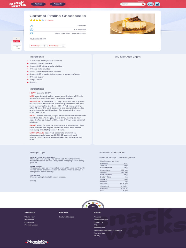 Caramel-Praline Cheesecake _ Snackworks Canada | PDF | Milk | Cheesecake