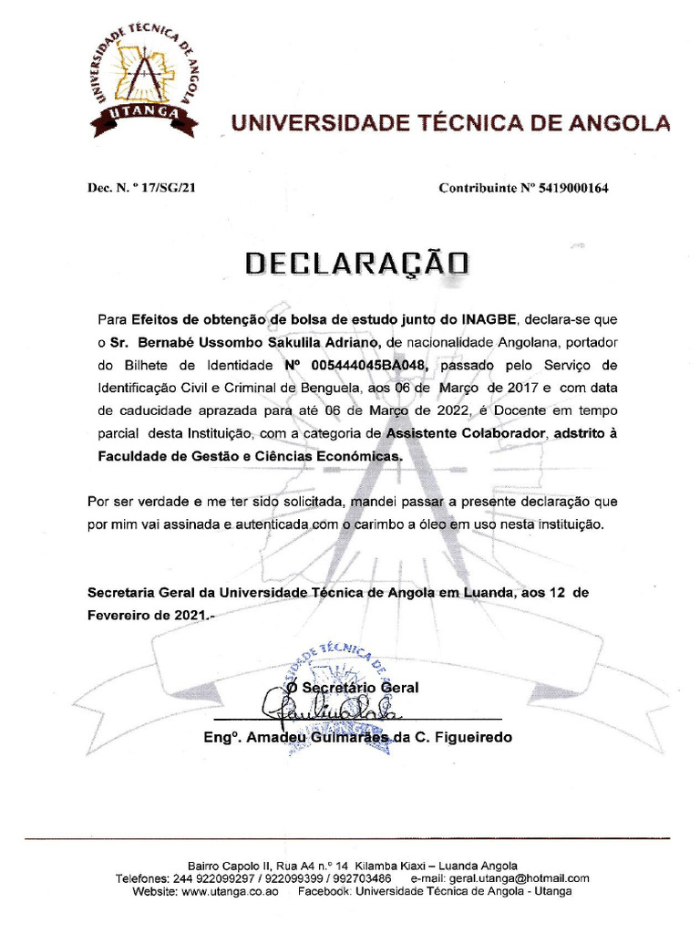 Declaraçao de Trabalho Utanga | PDF