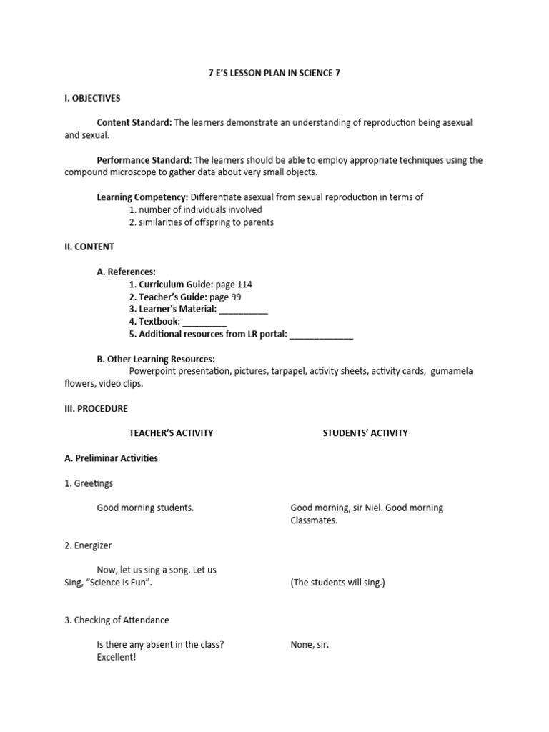 Detailed Lesson Plan in Science 7 | PDF | Reproduction | Biology