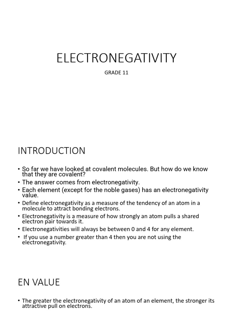ELECTRONEGATIVITY | PDF | Chemical Polarity | Chemical Bond
