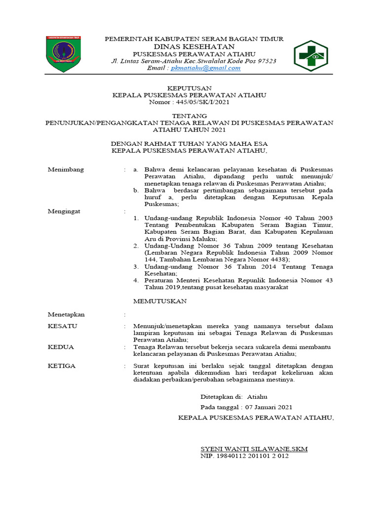 Dinas Kesehatan: Jl. Lintas Seram-Atiahu Kec - Siwalalat Kode Pos 97523 ...