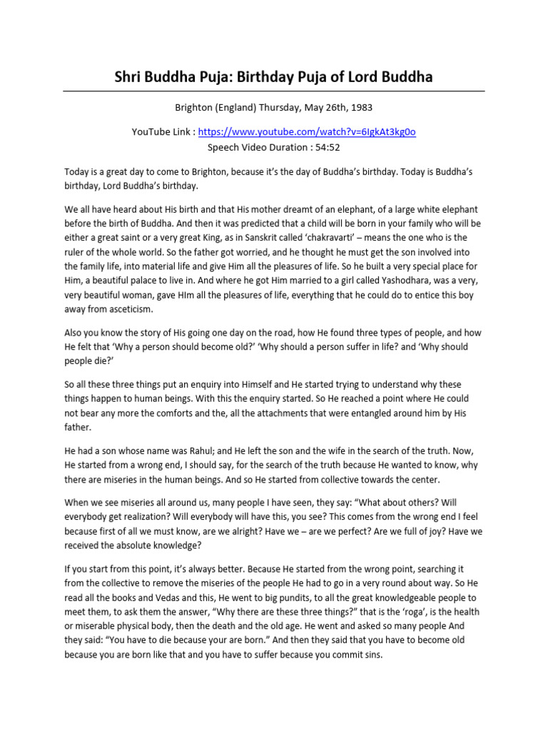 Shri Buddha Puja Birthday Puja of Lord Buddha | PDF | Virtue | Bhagavad Gita