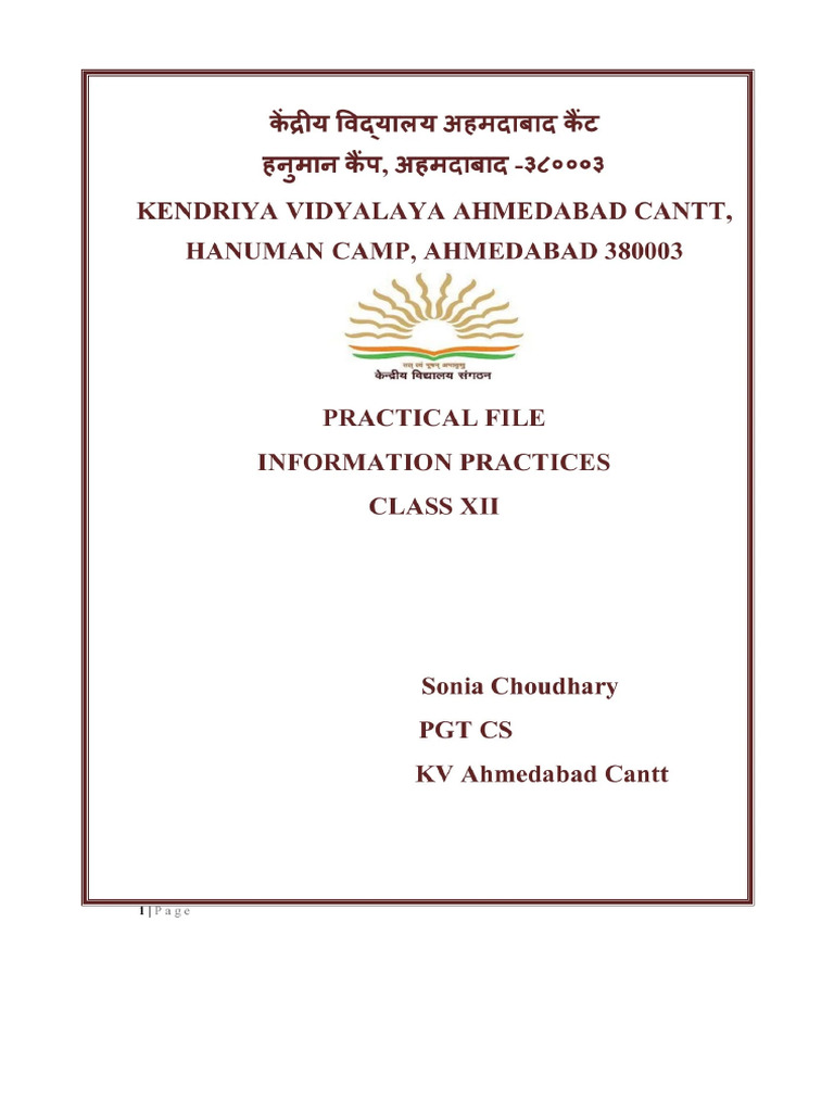 Class 12 Practical File Informatics Practices Main | PDF