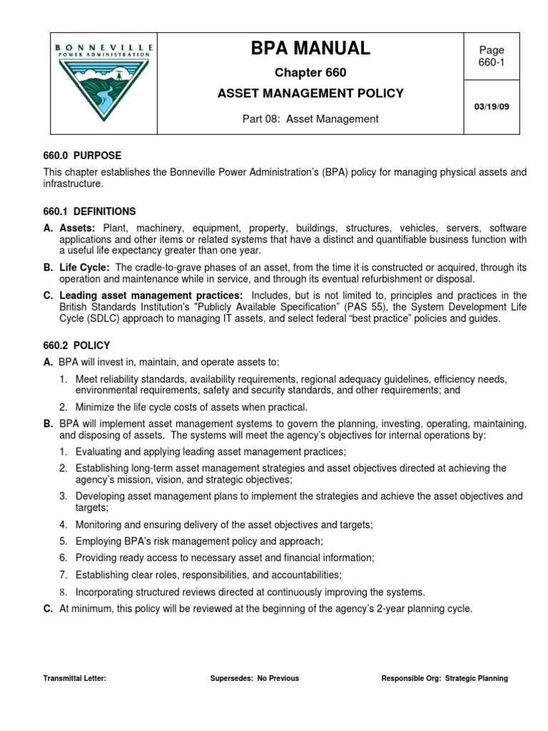 BPA Asset Management Policy Overview | PDF | Life Cycle Assessment ...