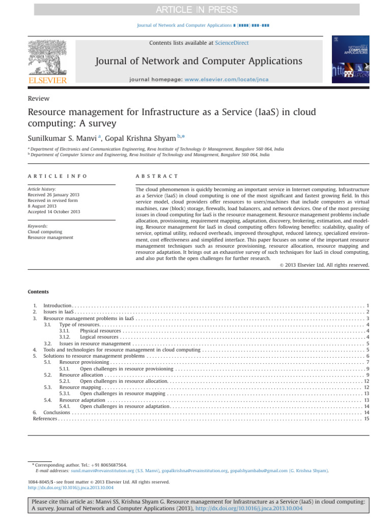 Journal of Network and Computer Applications: Sunilkumar S. Manvi, Gopal Krishna Shyam | PDF ...