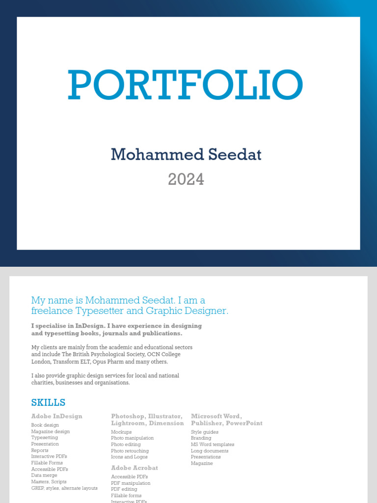 Mohammed Seedat: Typesetting & Design Portfolio | PDF