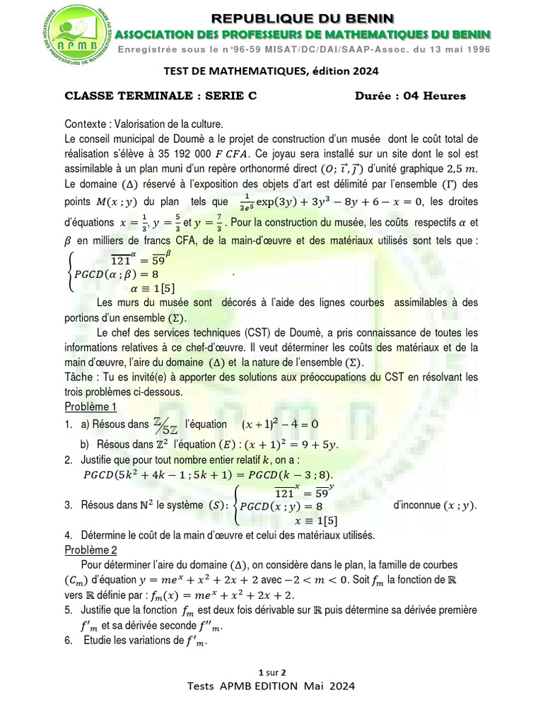 Apmb Bepc-Bac 2024 | PDF | Mathématiques