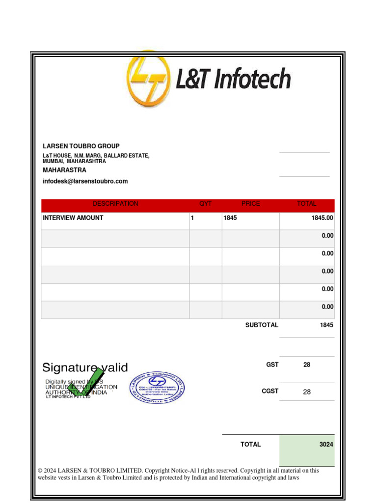 Larsen Toubro Infotech Payment | PDF