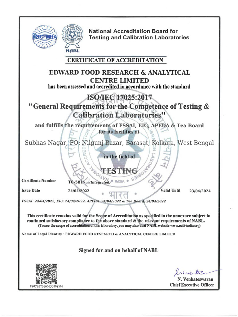 Nabl Integrated Tea Board Fssai Apeda EFRAC | PDF