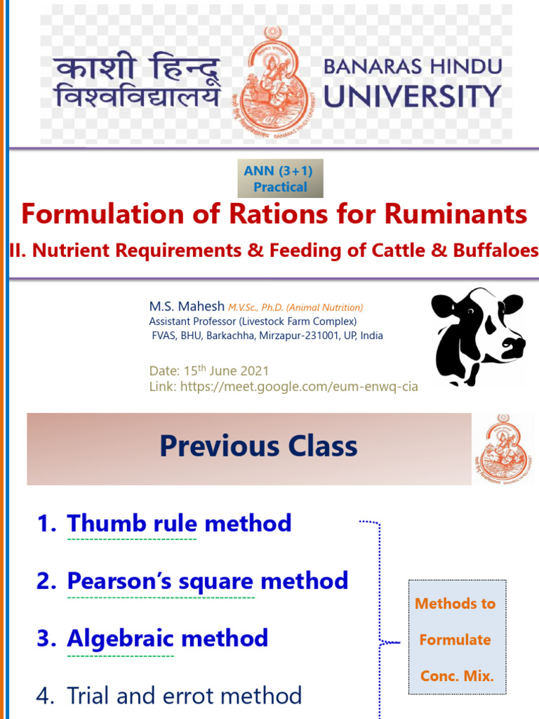 Ration Formulation II-15.06.2021 | PDF | Nutrition | Diet & Nutrition