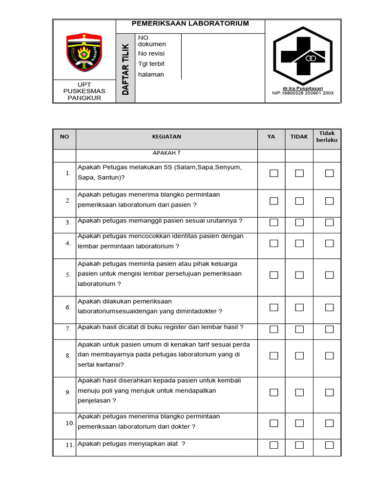 Daftar Tilik Pemeriksaan Laboratorium | PDF