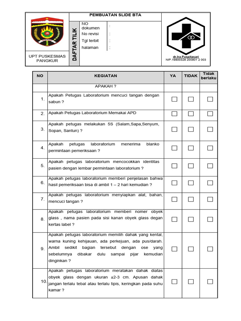 Prosedur Pembuatan Slide BTA Laboratorium | PDF