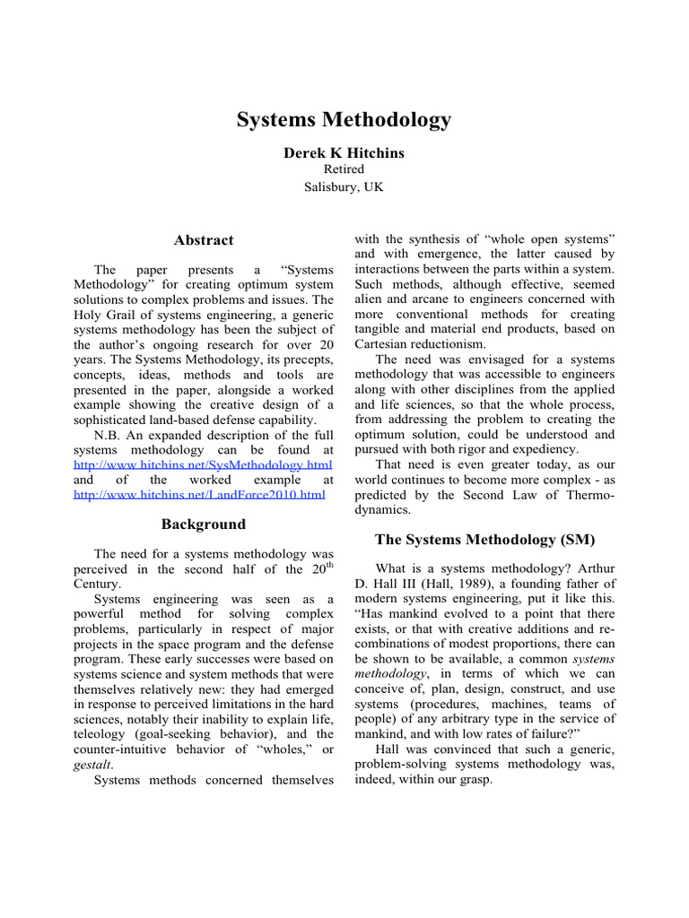 Systems Methodology | PDF | Systems Engineering | System