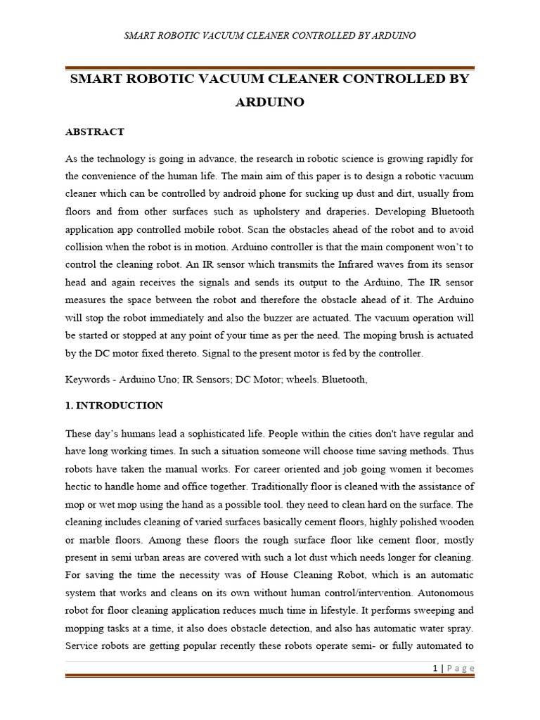 2K22 - DRK - Sys - Smart Robotic Vacuum Cleaner Controlled by Arduino | PDF | Robot | Robotics