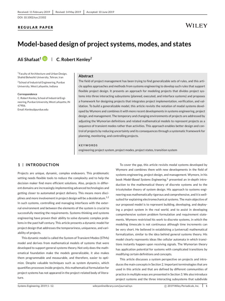 (Systems Engineering 2019-Jul 10 Vol. 23 Iss. 2) Shafaat, Ali - Kenley ...
