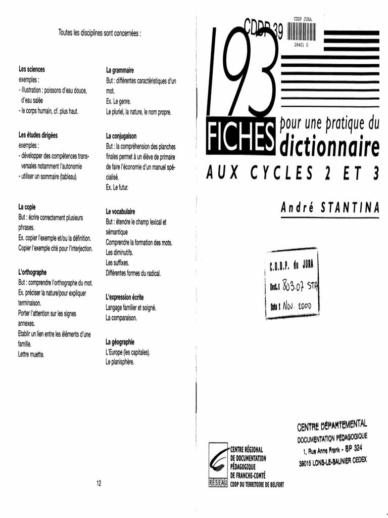 SCEREN - 193 Fiches Pour Une Pratique Du Dictionnaire C2 C3 | PDF