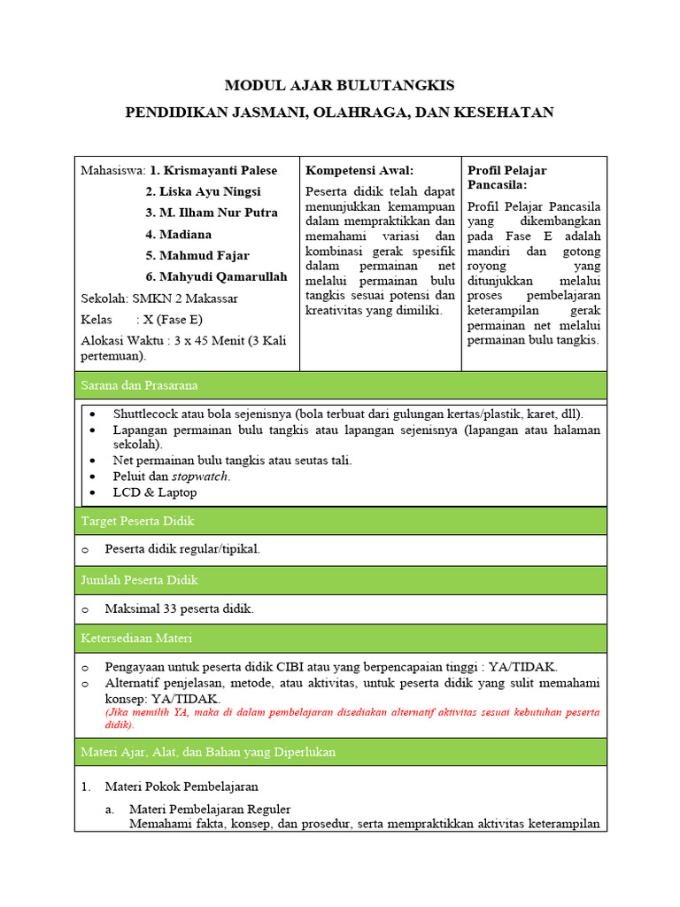 Modul Ajar Bultang Kls X - PTT 1 | PDF