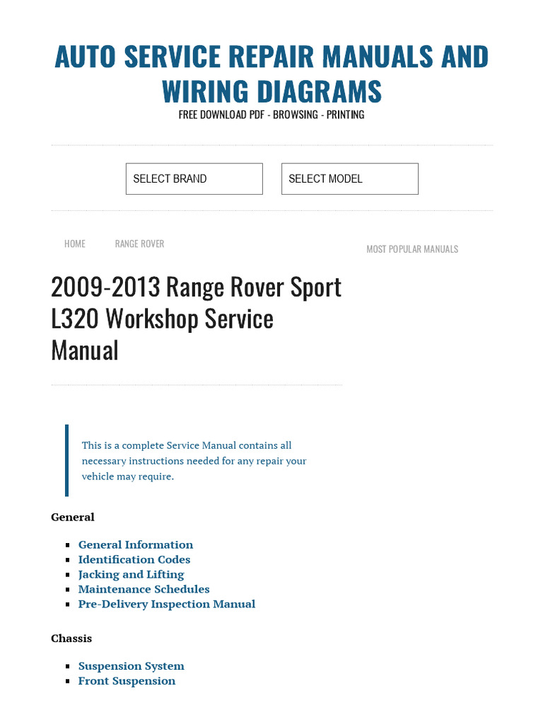 0 - 2009-2013 Range Rover Sport L320 Workshop Service Manual - Get ...