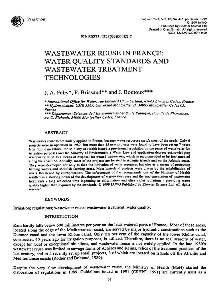 WasteWater Reuse and Quality Standards in FRANCE | PDF | Reclaimed Water | Sewage Treatment
